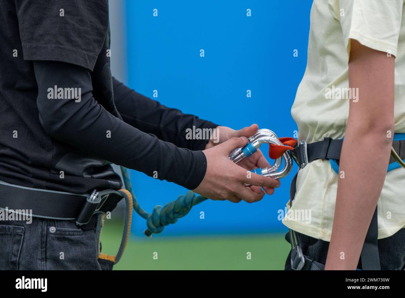 Safety Buddies. Two Young Boys Buckle Up for Adventure. Harness safety ...