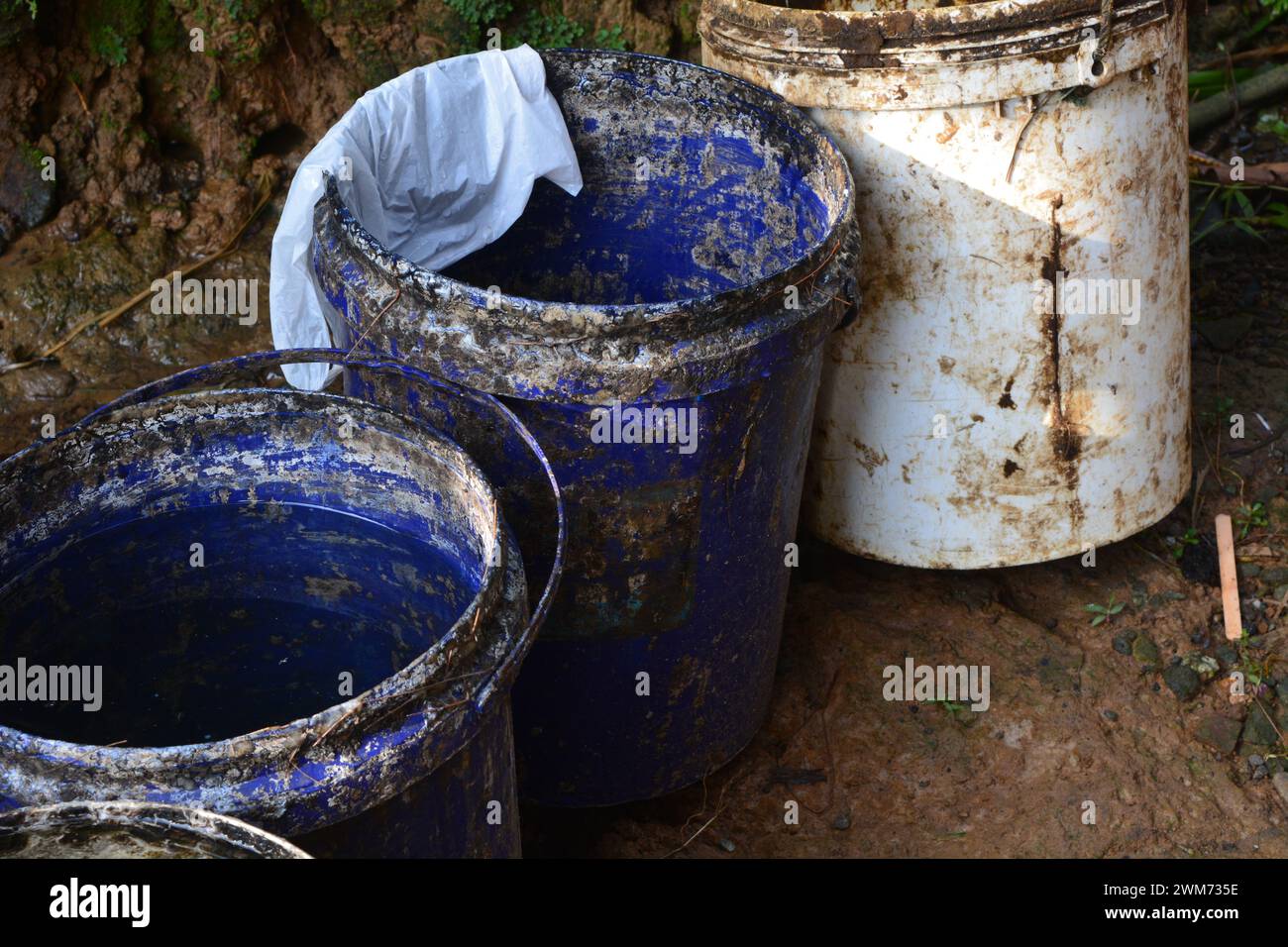 close up of a water reservoir originating from a spring in Wonosobo ...