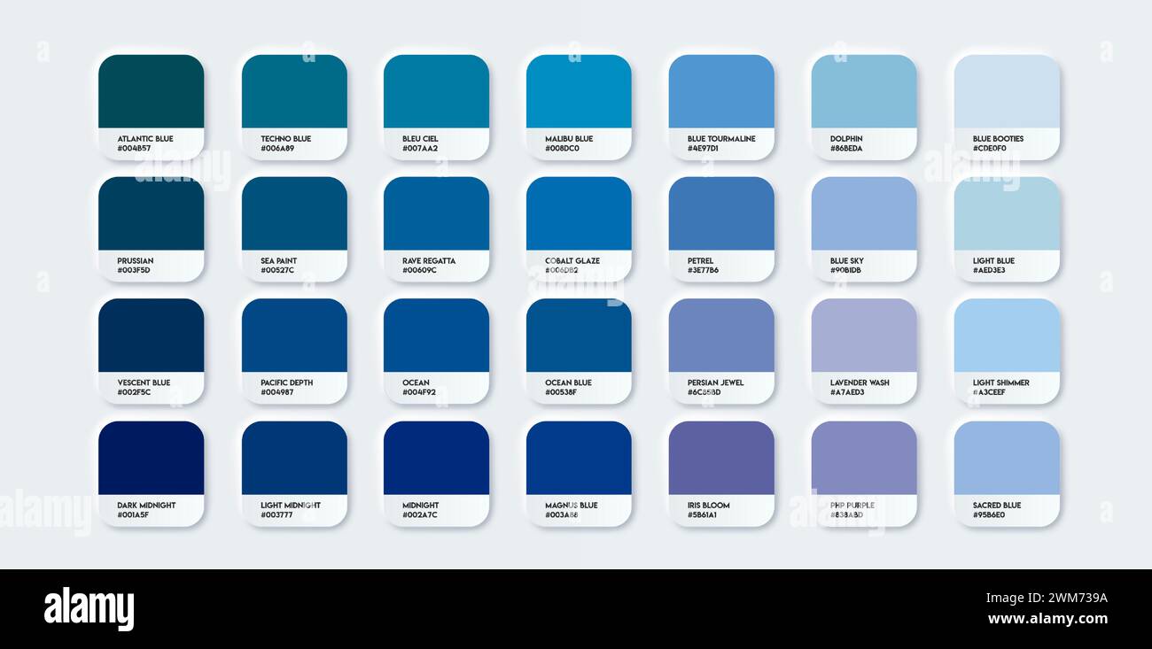 Blue Color Guide Palette with Color Names. Catalog Samples Blue with ...