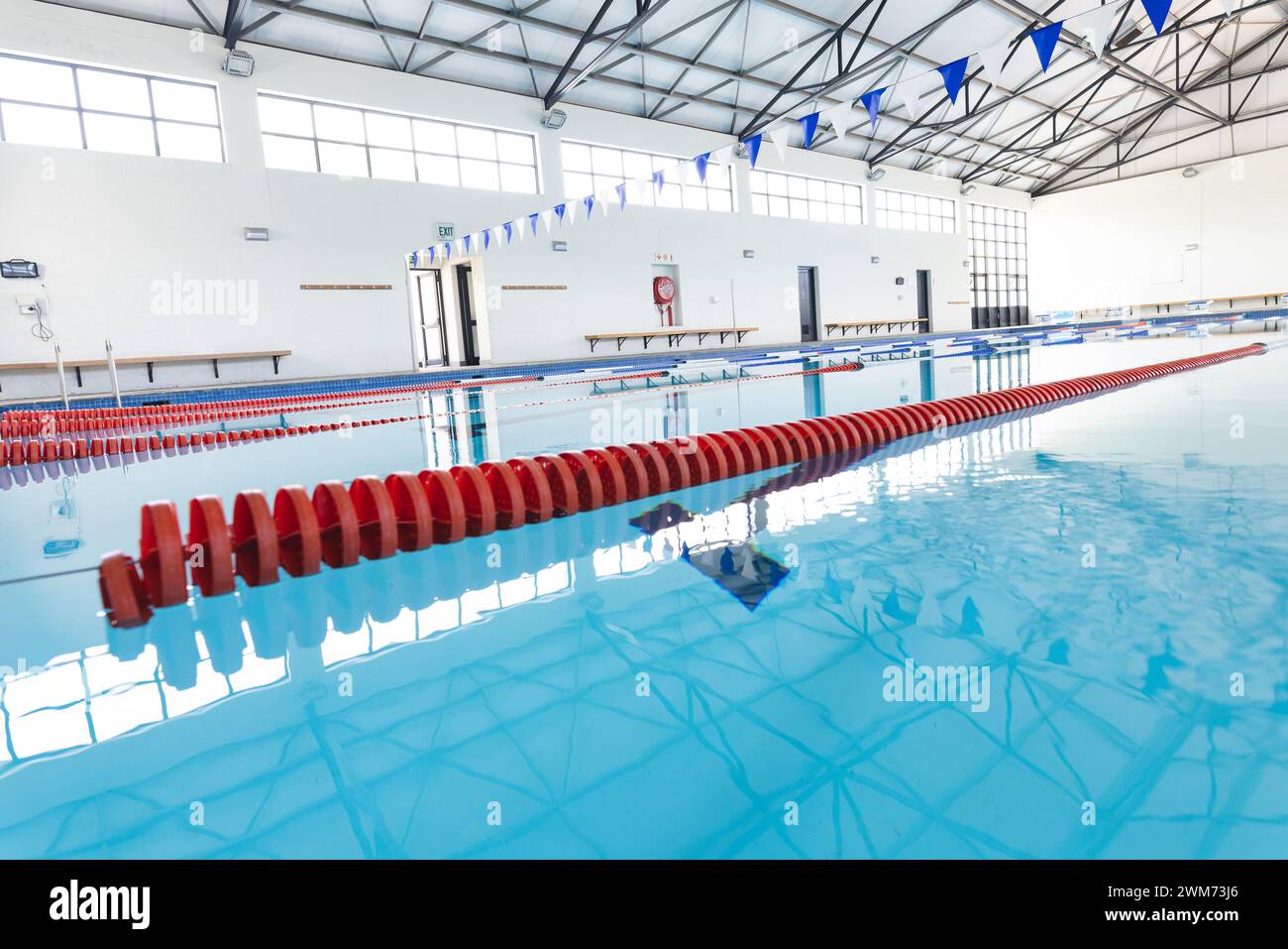 Indoor swimming pool ready for training, with copy space Stock Photo ...