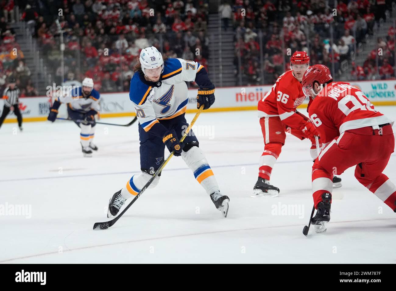 St. Louis Blues center Oskar Sundqvist (70) shoots on Detroit Red Wings ...