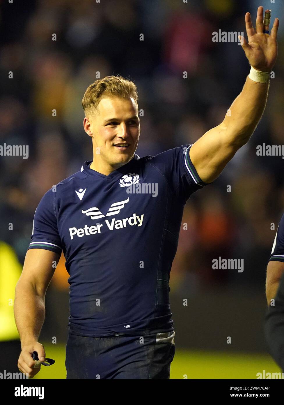 Scotland's Duhan van der Merwe applauds the fans after victory in the ...