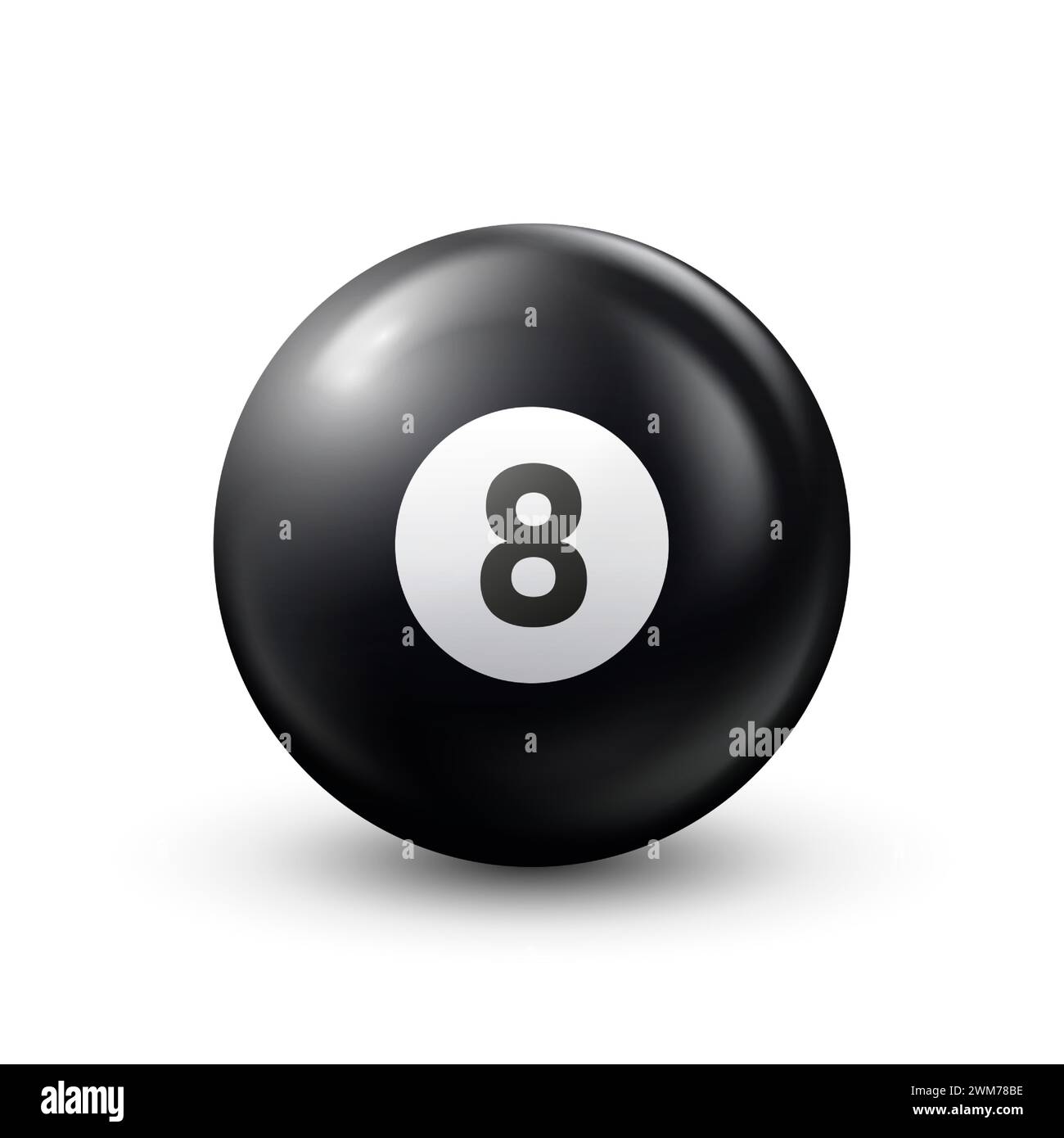 Billiard,black pool ball with number 8.Snooker or lottery ball on white background.Vector ...