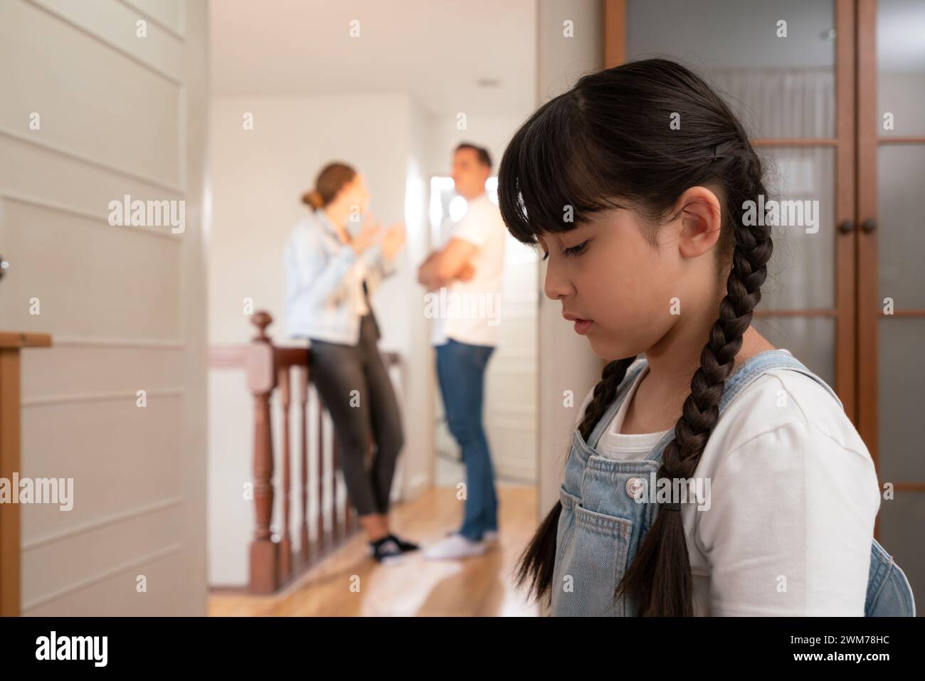 Stressed and unhappy young girl huddle in corner crying and sad while ...