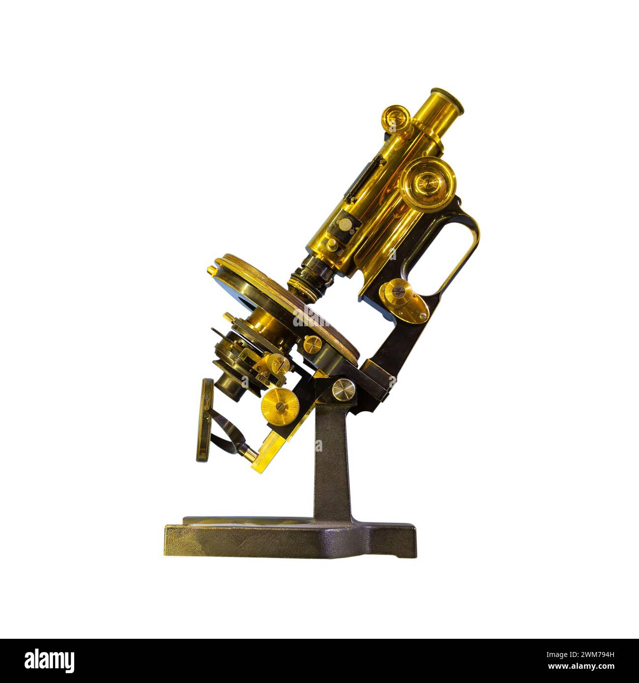 old microscope from 1907 close up isolated on white background Stock ...