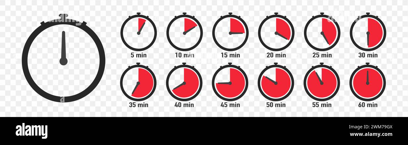 Timer Stopwatch Icons Clock With Different Minutes From 5 To 60