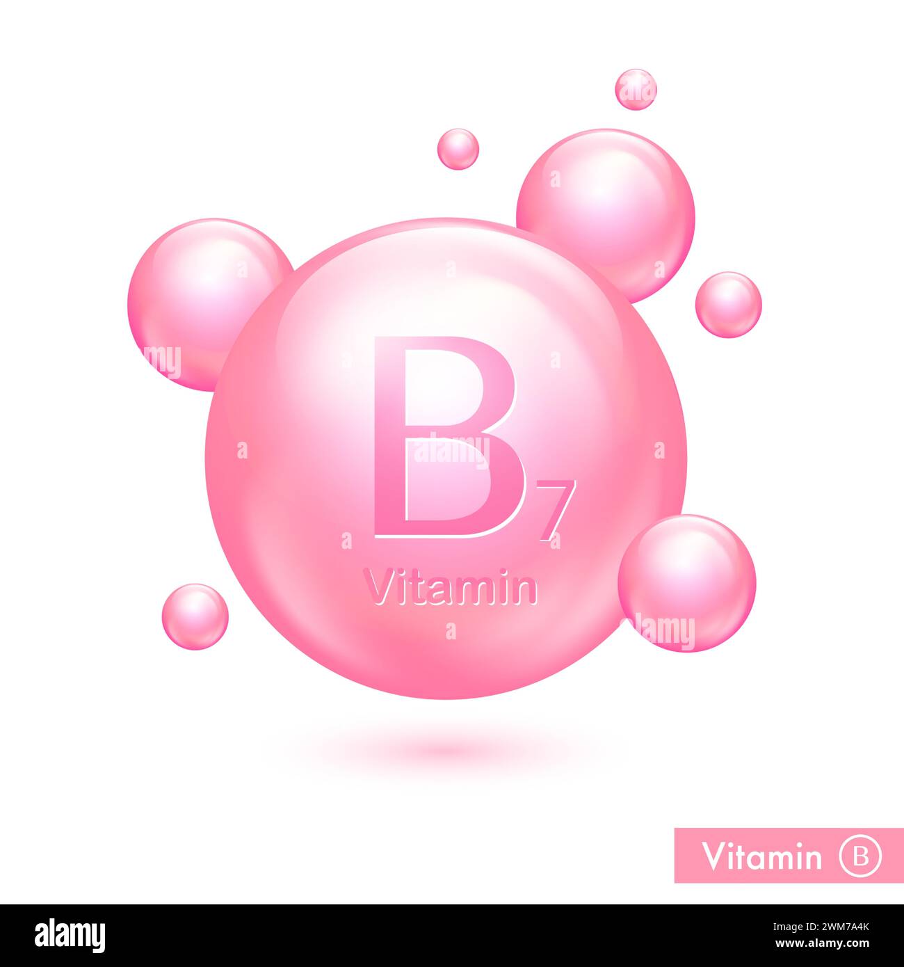 Vitamin B7 capsule. Vector icon for health. Pink shining pill complex ...