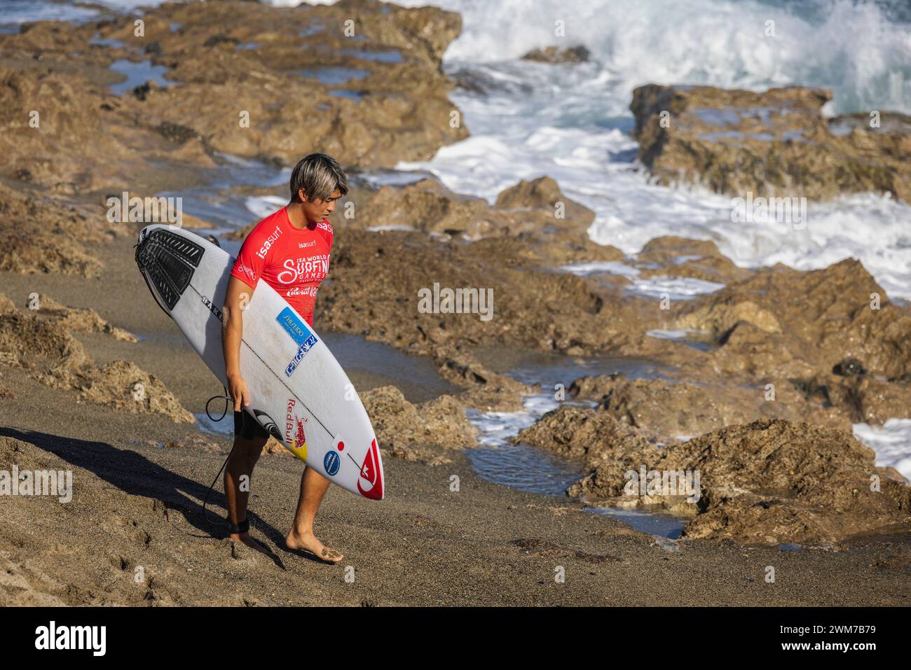 Kanoa Igarashi, of Japan, prepares to compete in the ISA World Surfing ...