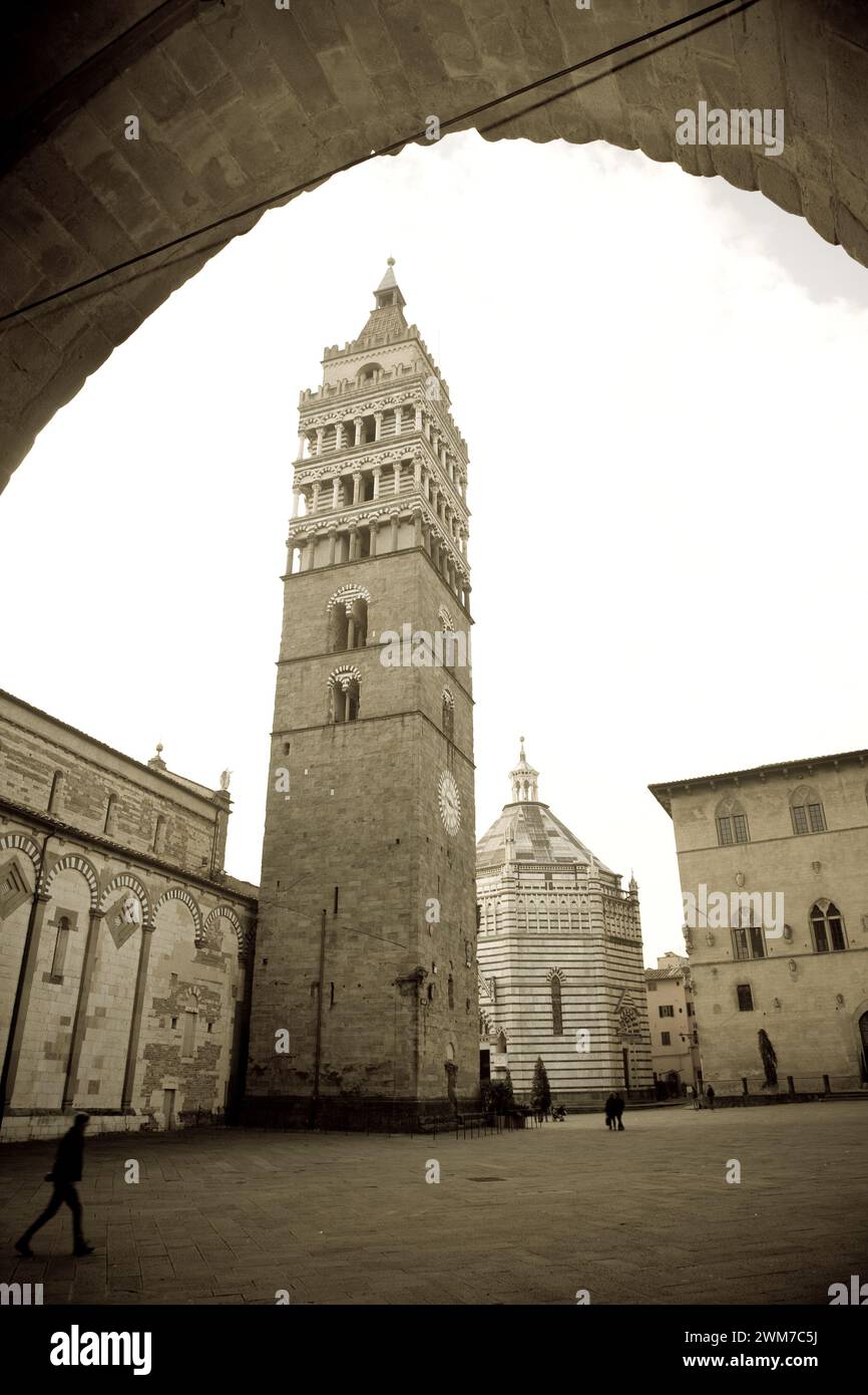 The main square of Pistoia with San Zeno cathedral, the baptistry and ...