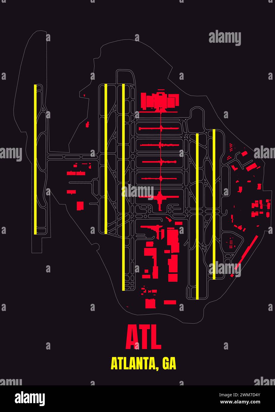 Hartsfield-Jackson Atlanta International Airport map poster art Stock ...