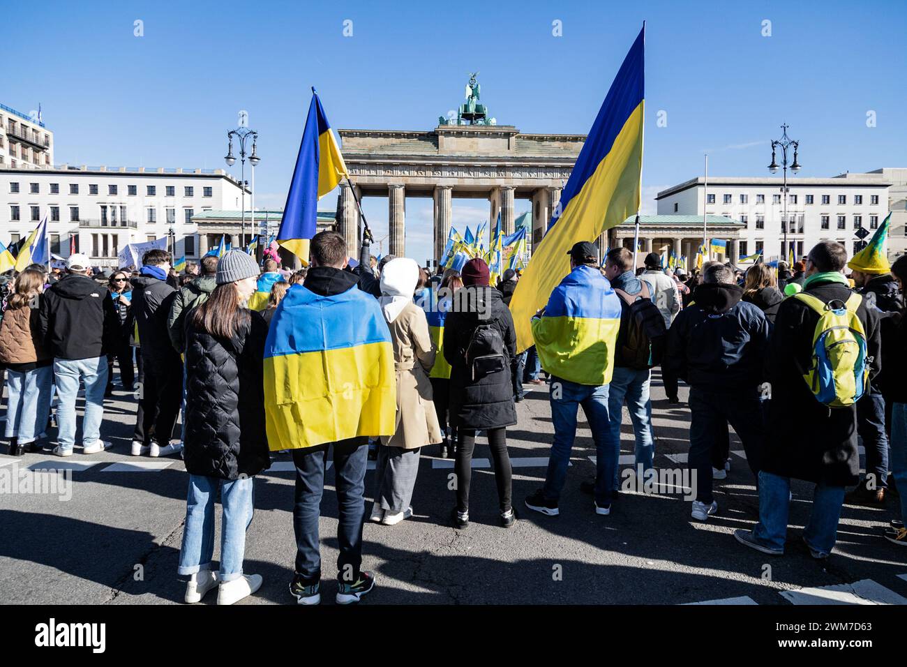 Berlin, Germany. 24th Feb, 2024. Protesters gather in front of the ...
