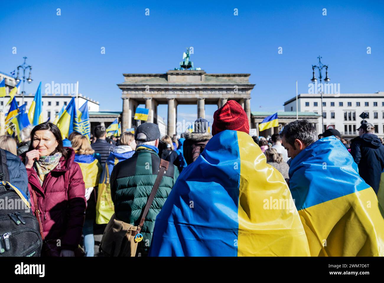 Berlin, Germany. 24th Feb, 2024. Protesters gather in front of the ...