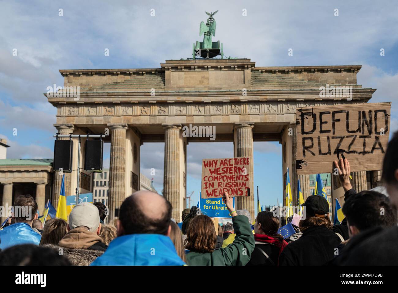 Berlin, Germany. 24th Feb, 2024. Protesters gather in front of the ...