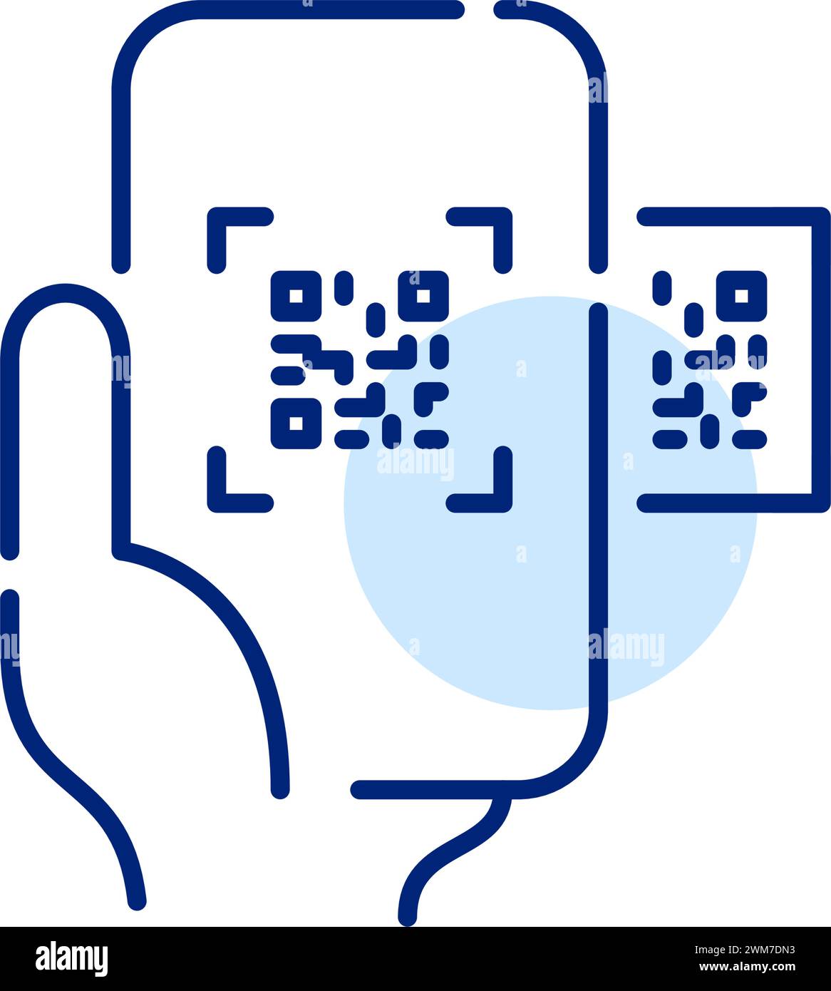 Hand holding smartphone scanning a qr code. Pixel perfect vector icon ...