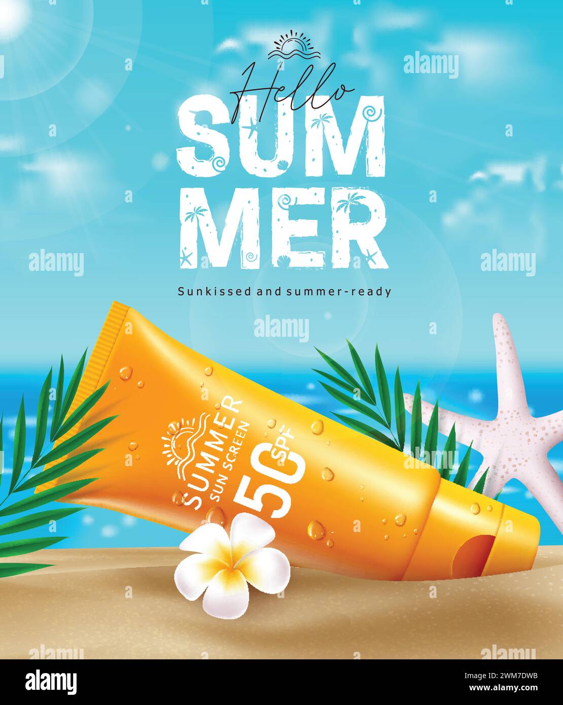 Summer hello text vector poster design. Hello summer greeting text with ...