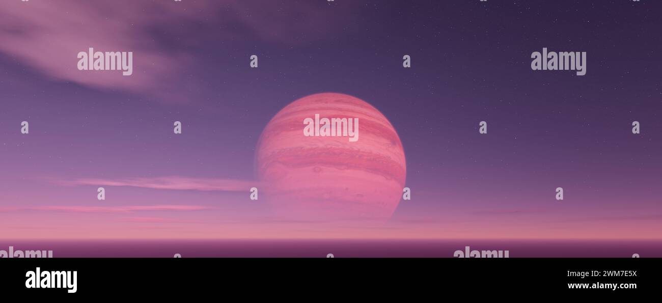 Sci-fi Colorful Cloudscape Sky Background with Jupiter planet. 3d ...
