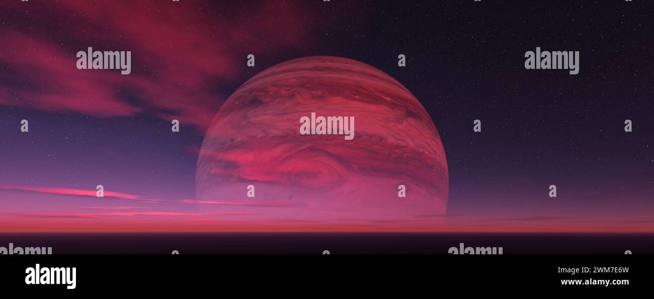 Sci-fi Colorful Cloudscape Sky Background with Jupiter planet. 3d ...