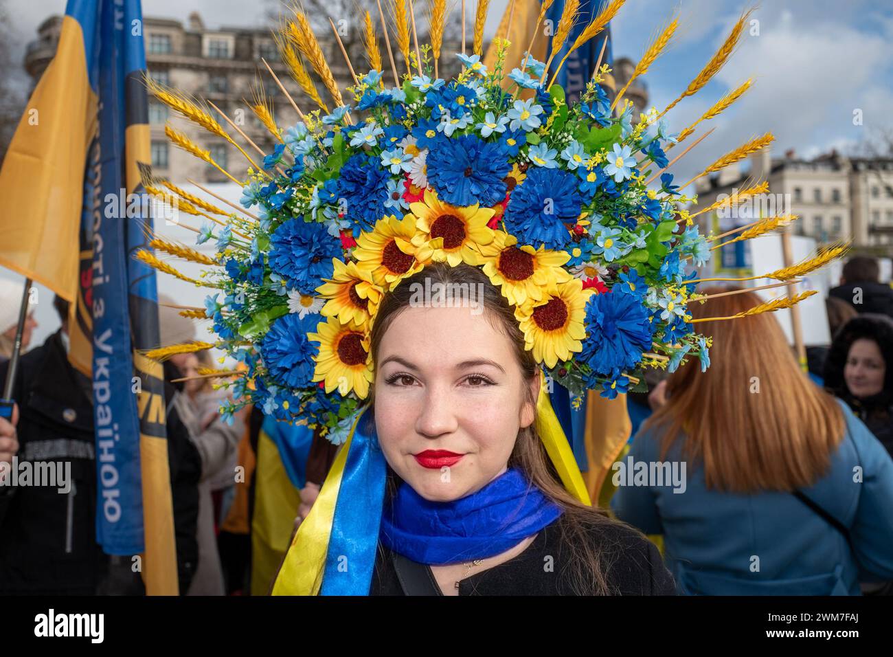 February 24, 2024: Hundreds of Ukraine supporters have marched through central London to mark ...