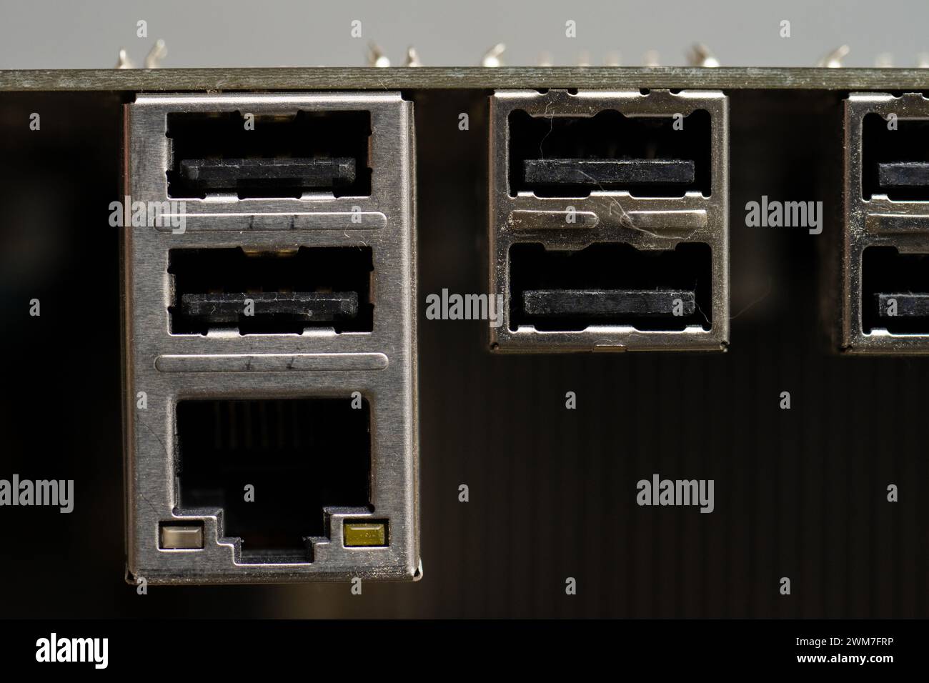 Gothenburg, Sweden - november 12 2022: Ethernet port and four USB 2.0 connections on a computer ...