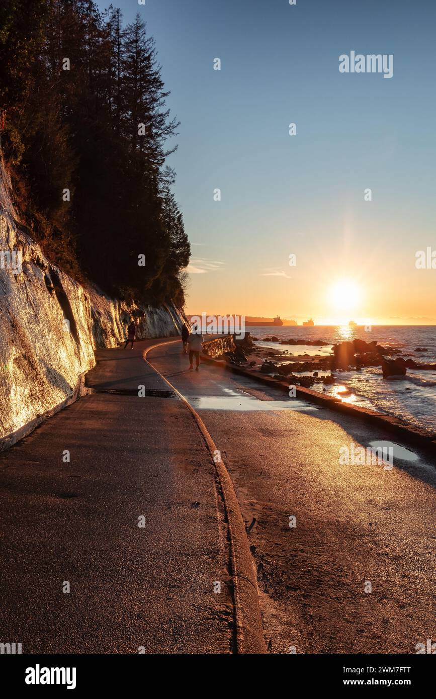 Seawall in Stanley Park. Modern City. Downtown Vancouver, BC, Canada ...