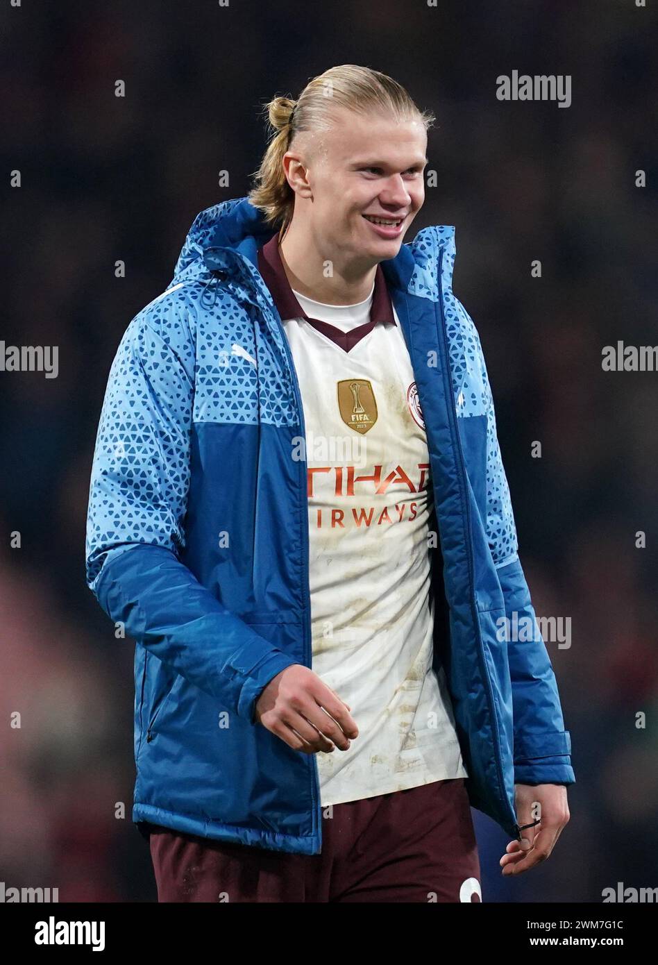 Manchester City's Erling Haaland smiles after the Premier League match ...