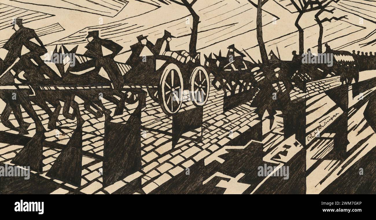 On the Road to Ypres. Print lithograph by C.R.W. (Christopher Richard ...