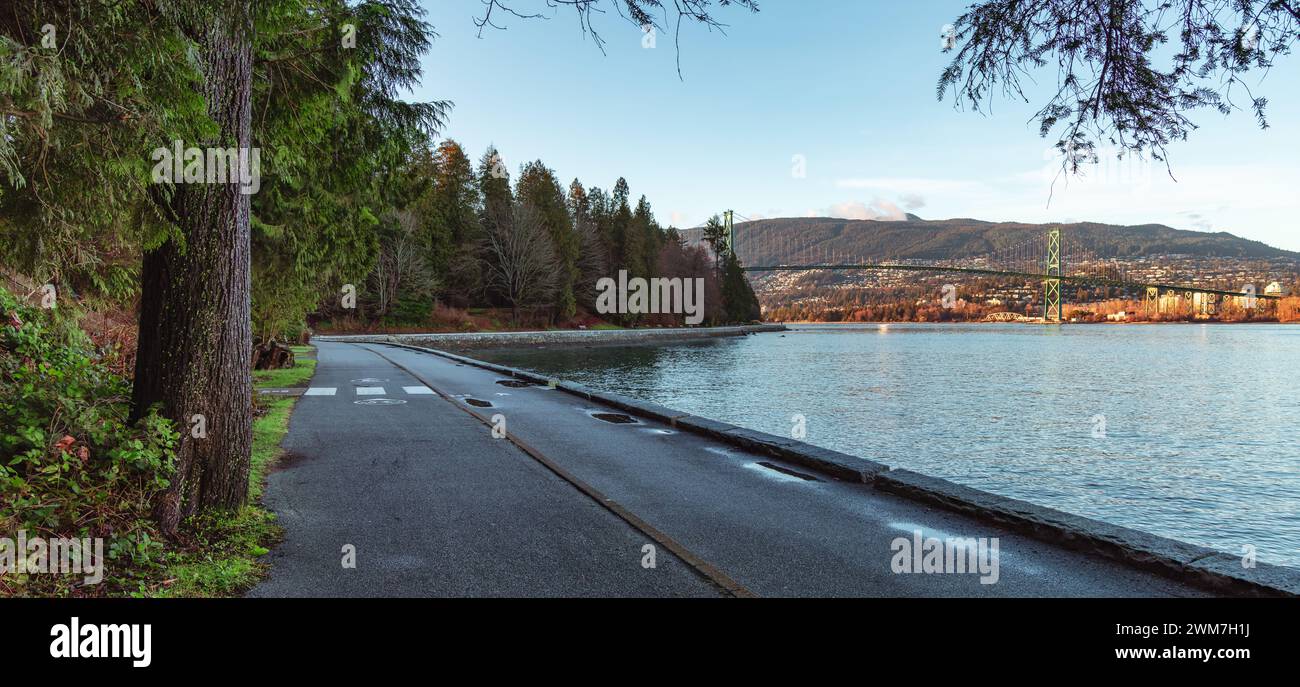 Seawall in Stanley Park. Modern City. Downtown Vancouver, BC, Canada ...