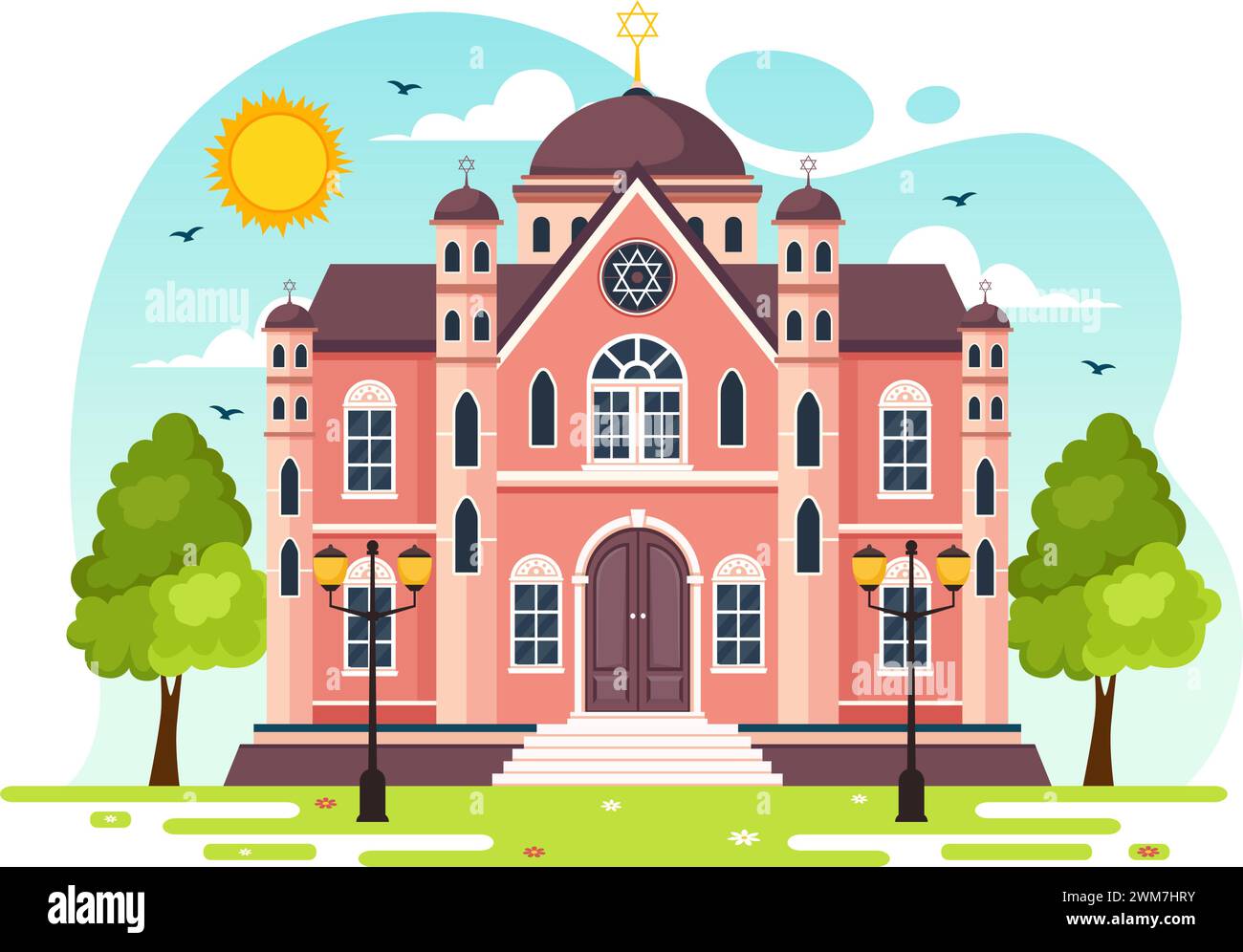 Synagogue Building or Jewish Temple Vector Illustration with Religious ...