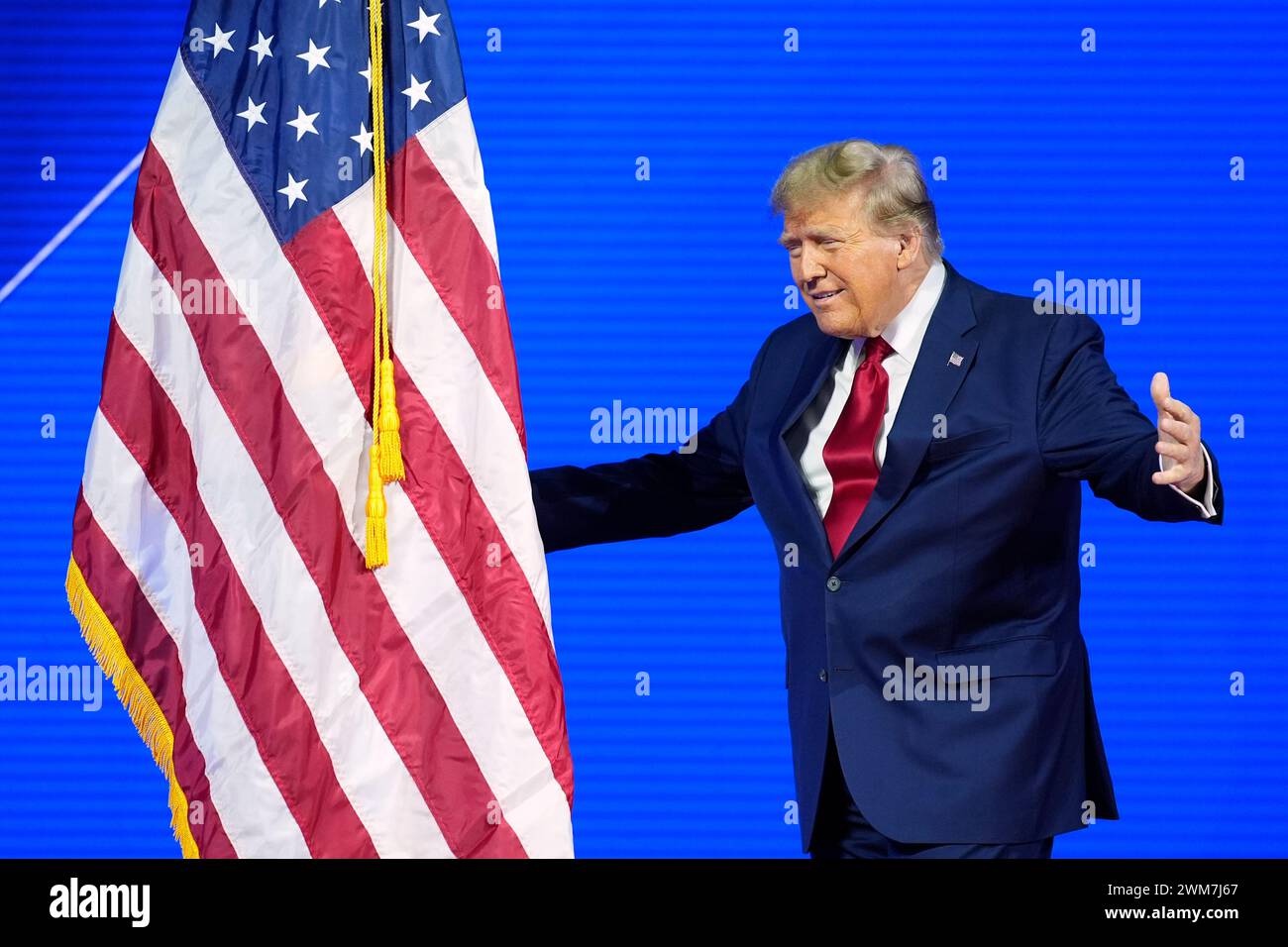 Republican presidential candidate former President Donald Trump hugs ...