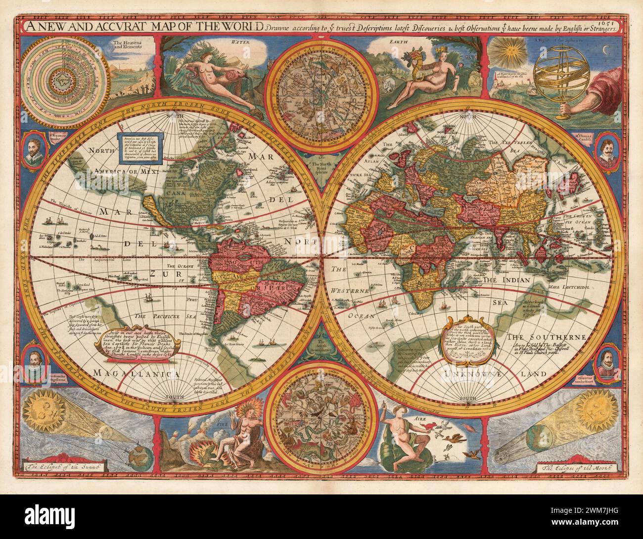Vintage 17th century world illustrated map by John Speed.. 'A New and ...