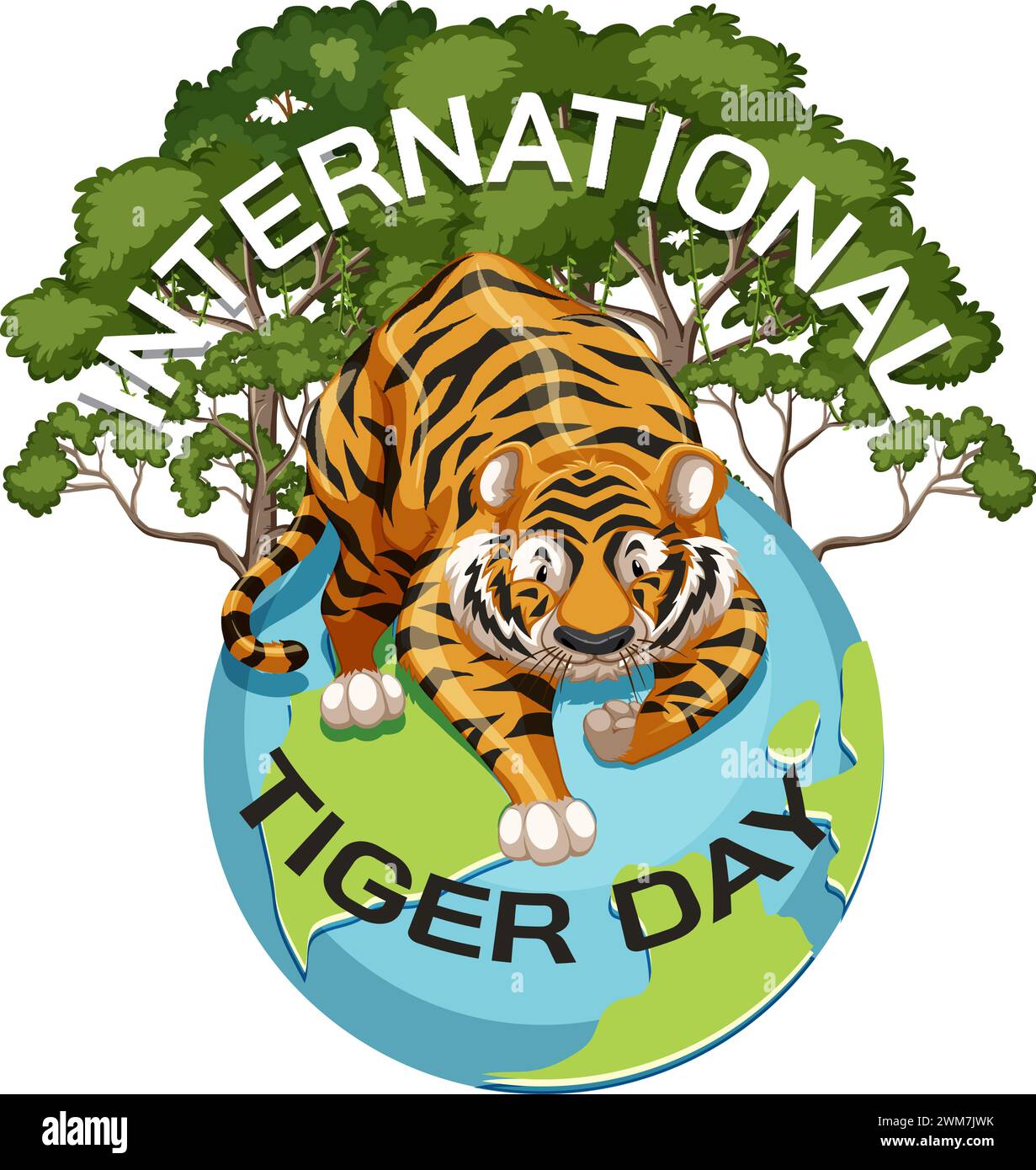 Illustration of a tiger on a globe with trees Stock Vector Image & Art ...