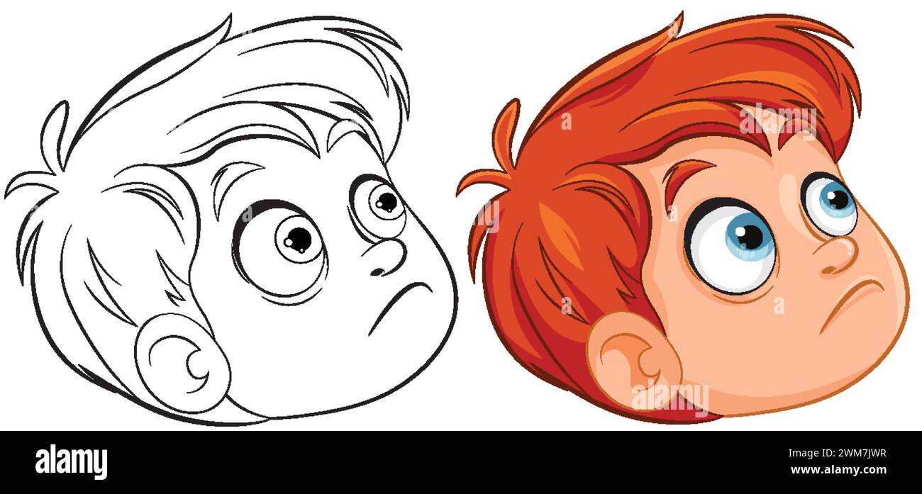 Two cartoon boys looking up with inquisitive expressions Stock Vector ...