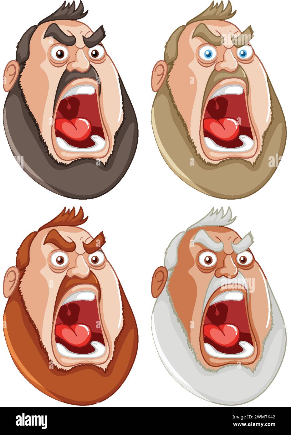 Four cartoon faces showing intense angry emotions Stock Vector Image ...