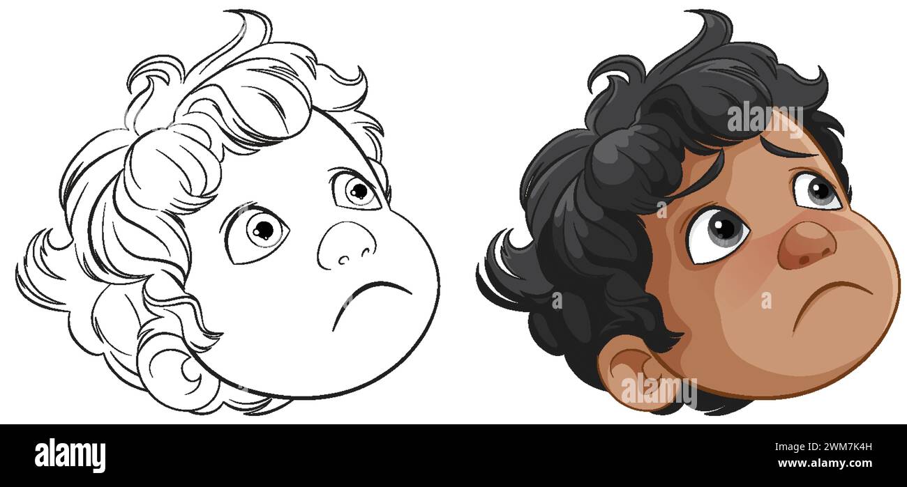 Two cartoon kids with worried facial expressions Stock Vector Image ...