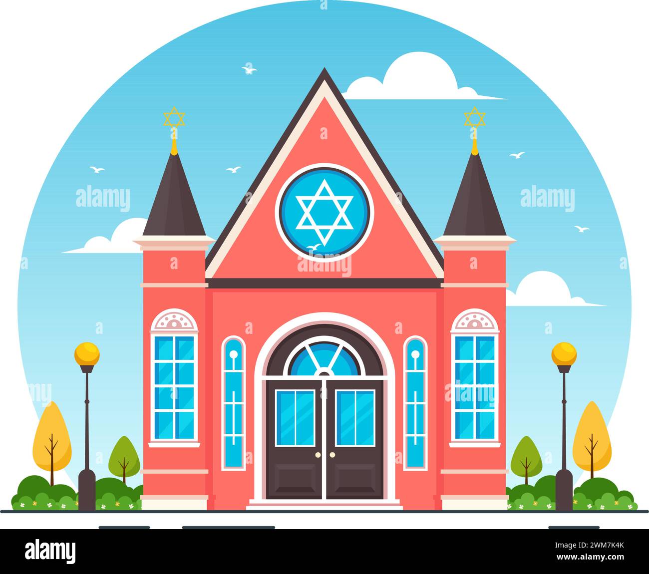 Synagogue Building or Jewish Temple Vector Illustration with Religious ...