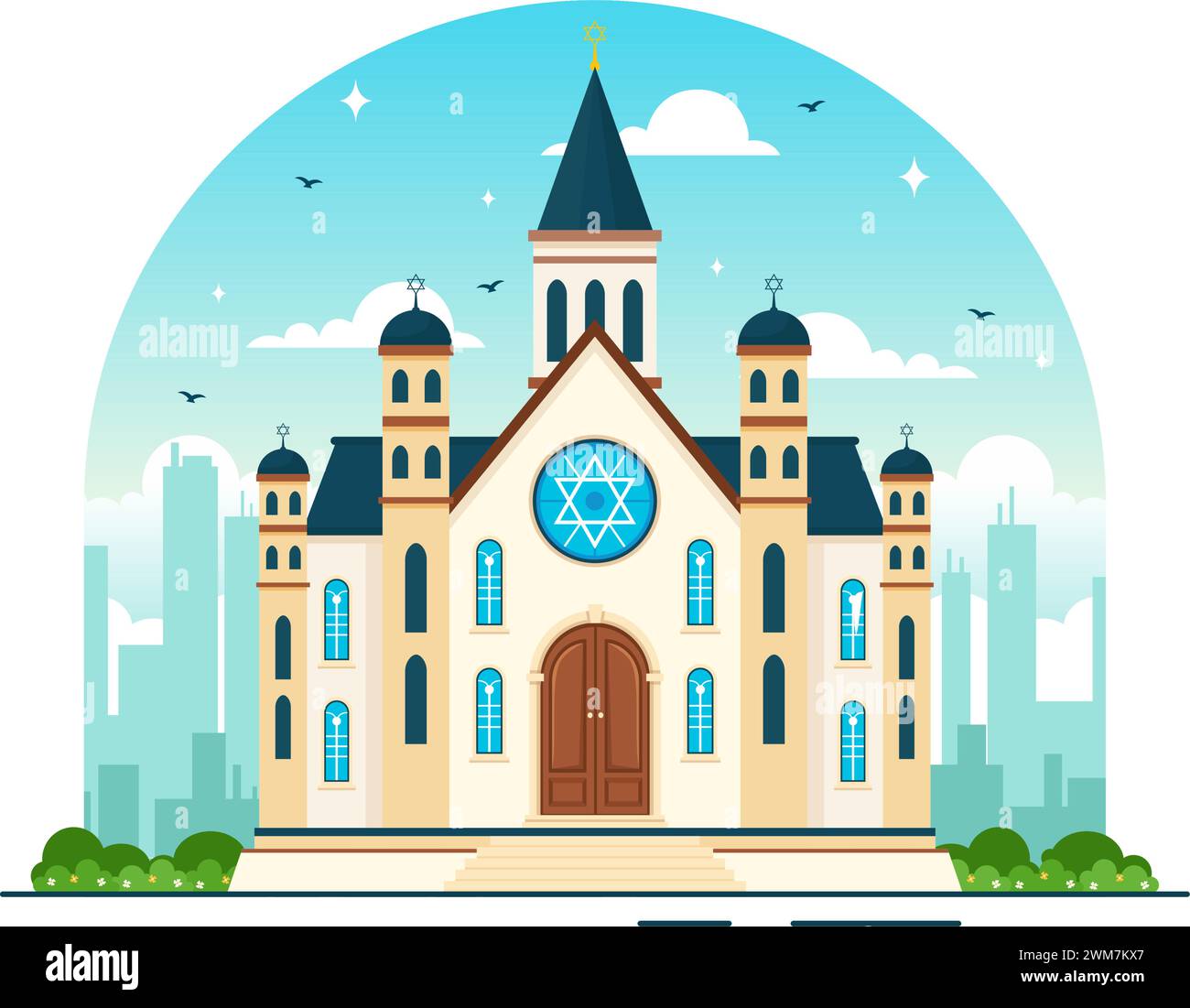 Synagogue Building or Jewish Temple Vector Illustration with Religious ...