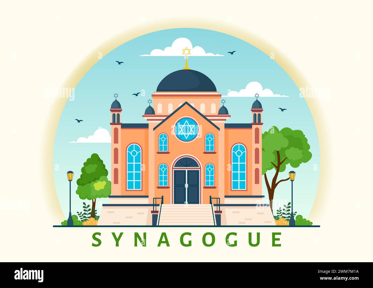 Synagogue Building or Jewish Temple Vector Illustration with Religious ...