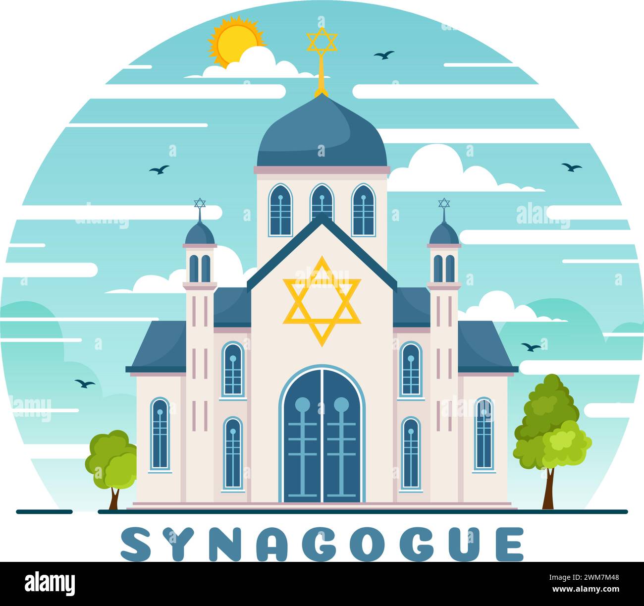 Synagogue Building or Jewish Temple Vector Illustration with Religious ...