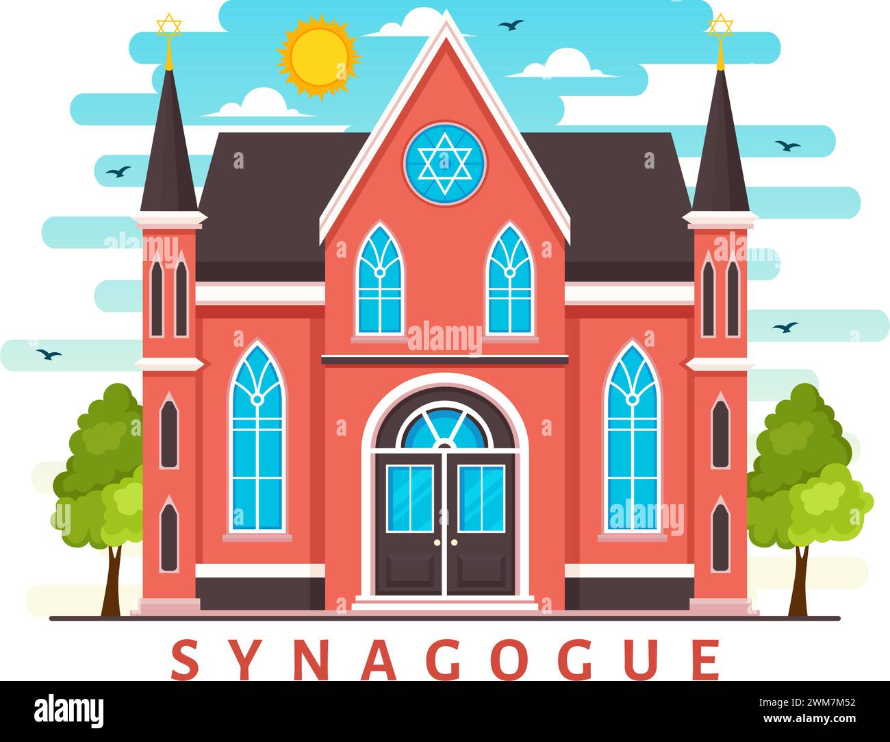 Synagogue Building or Jewish Temple Vector Illustration with Religious ...