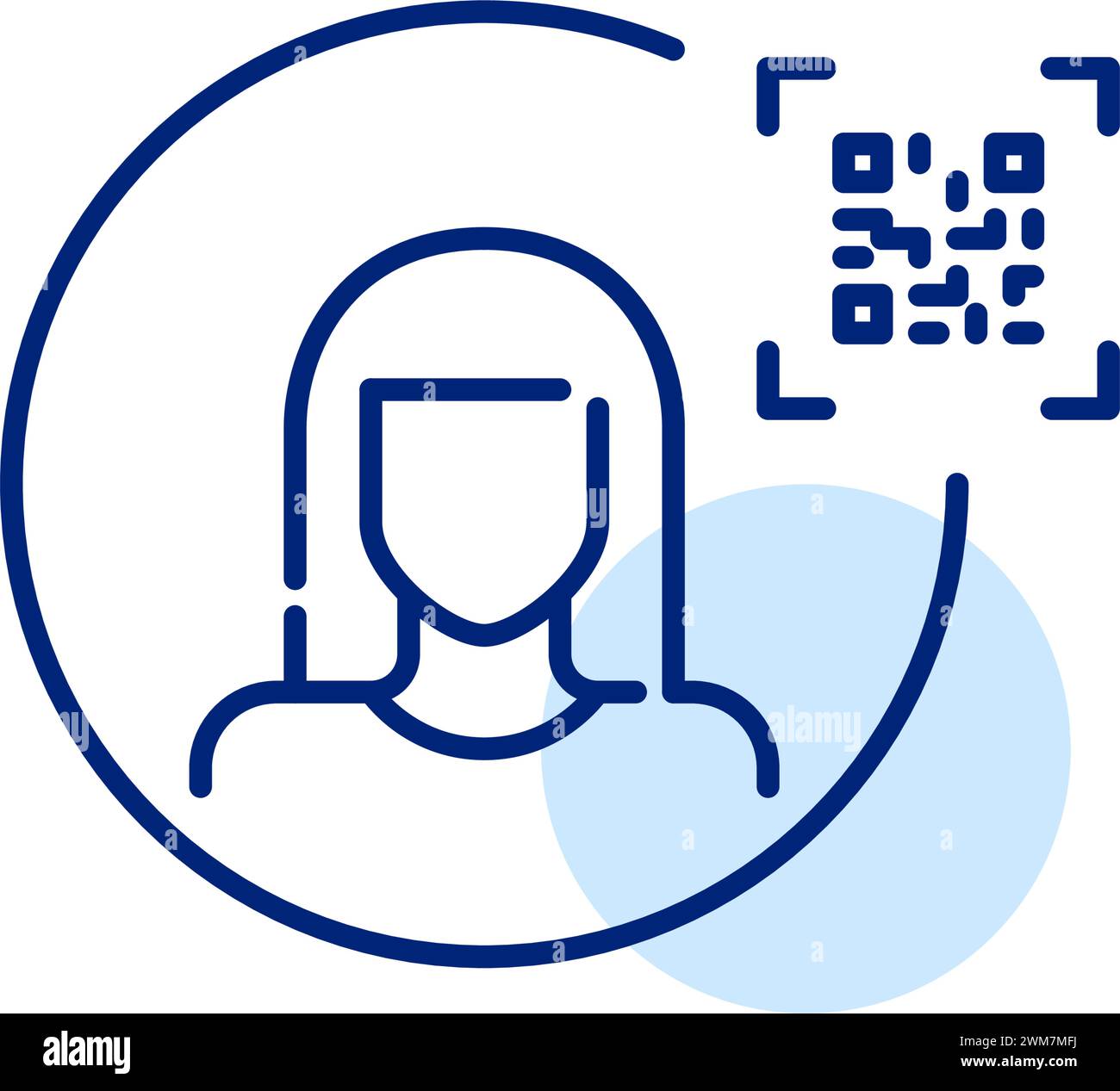 Female user account avatar and qr-code. P2P banking transfer. Pixel perfect, editable stroke ...