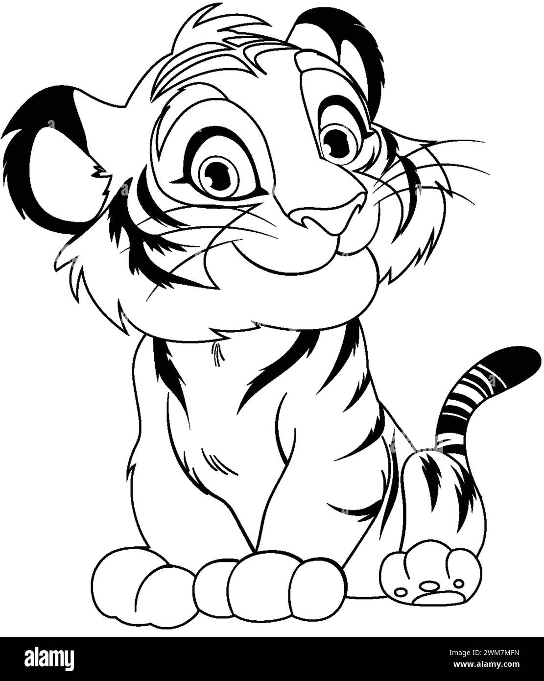 Black and white drawing of a smiling tiger cub Stock Vector Image & Art ...