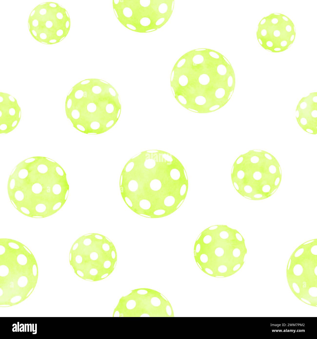 Seamless pattern of green balls, modern game Pickleball. Watercolor ...