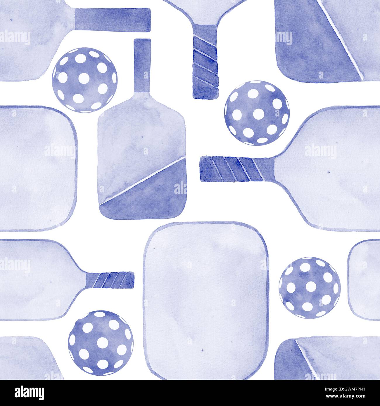 Seamless pattern of blue balls and rackets, modern game Pickleball ...