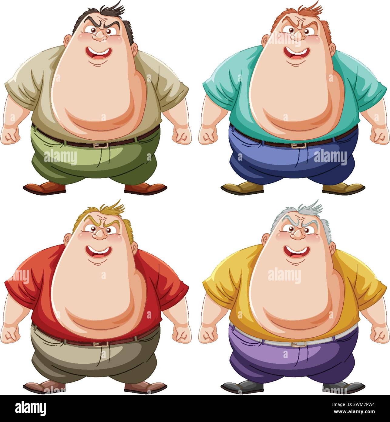 Four happy cartoon men in colorful outfits Stock Vector Image & Art - Alamy