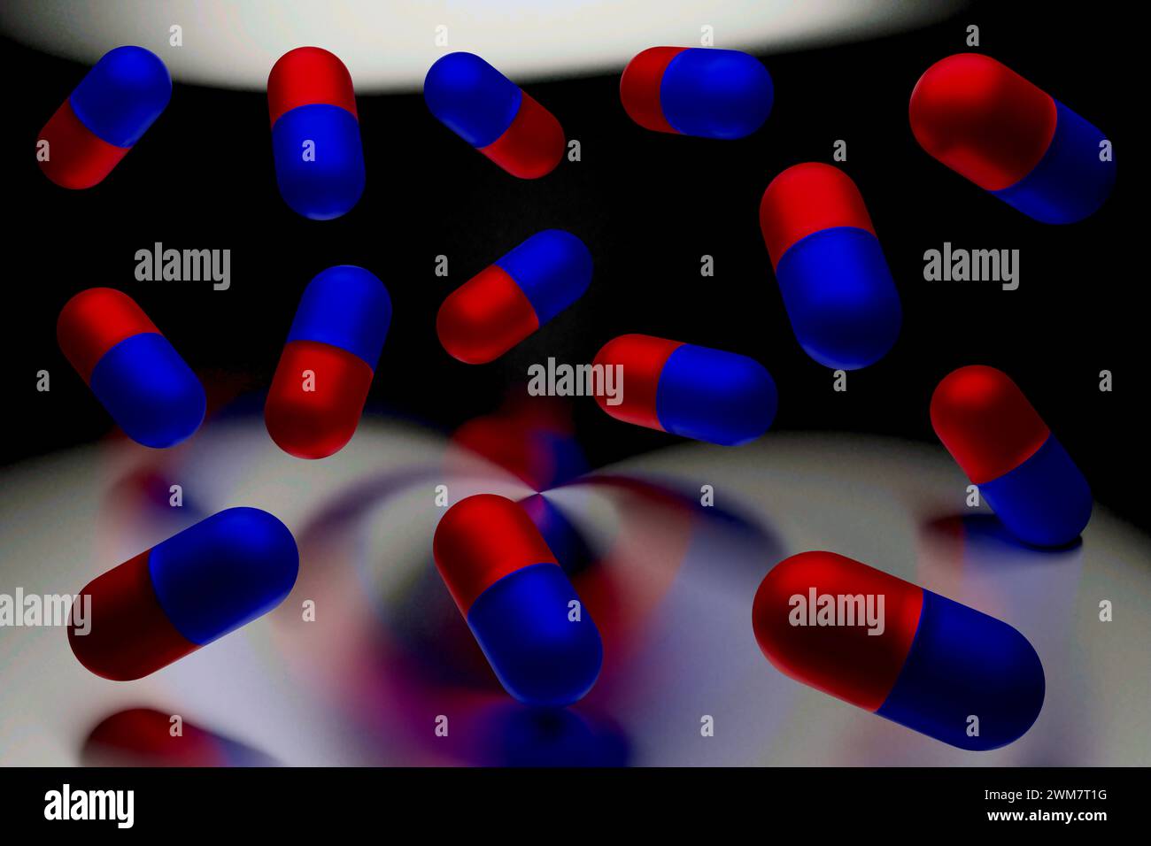 3D Medicine tablet red and blue over metal background Stock Photo - Alamy