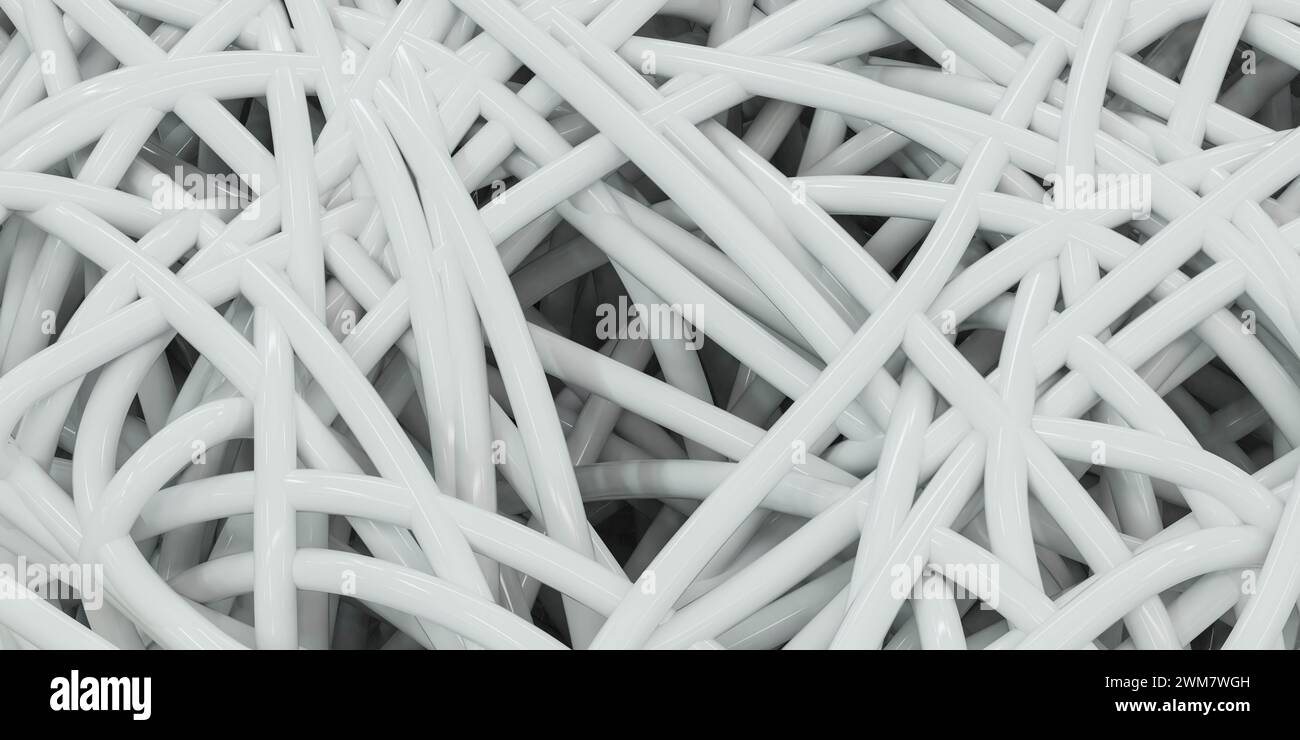 Close up of a bunch of white wires minimalistic design background 3d ...