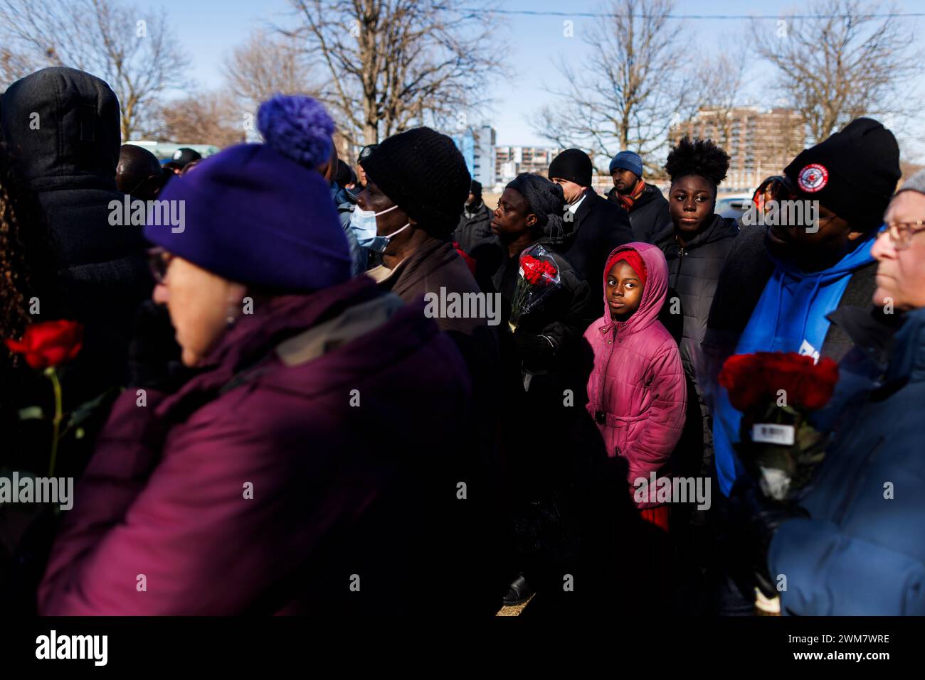Toronto, Canada. 24th Feb, 2024. People attend a vigil for Adu Boakye ...