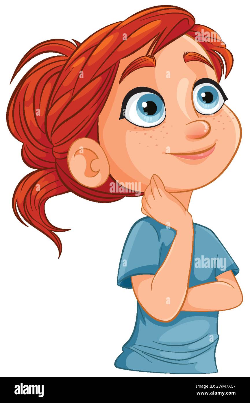 Vector illustration of a pensive young girl Stock Vector Image & Art ...