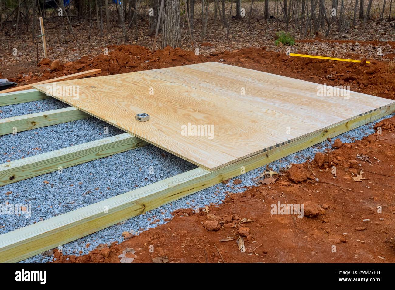 Preparation wooden platform for installation of storage shed Stock ...