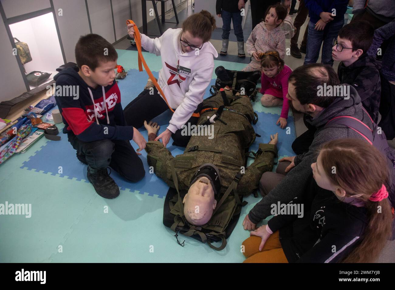 Moscow, Russia. 23rd of February, 2024. People take part in a first aid ...